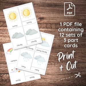 Weather Flash Cards, Toddler Watercolor Educational Flashcards ...
