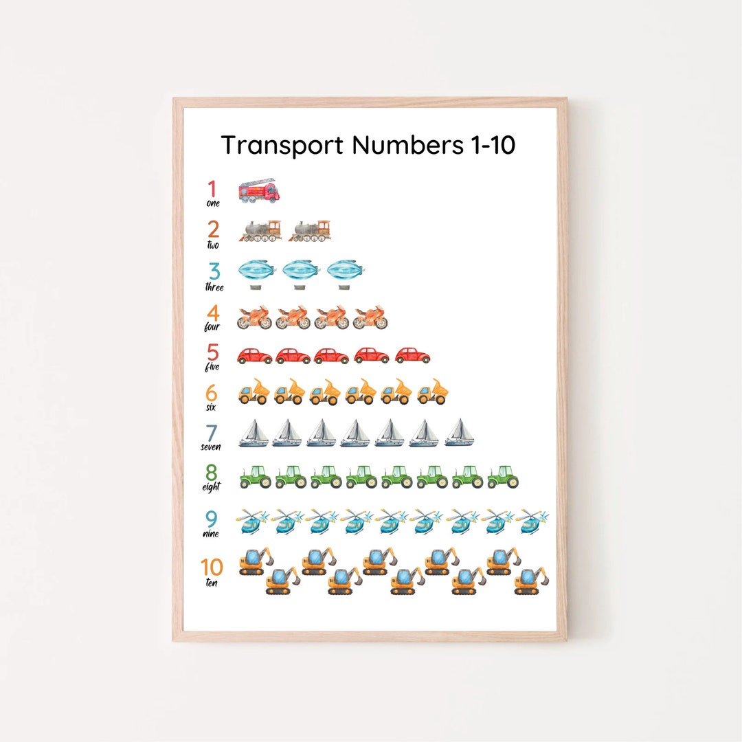 Transport Numbers Print, Vehicle Count to Ten, 1-10 Counting Poster ...
