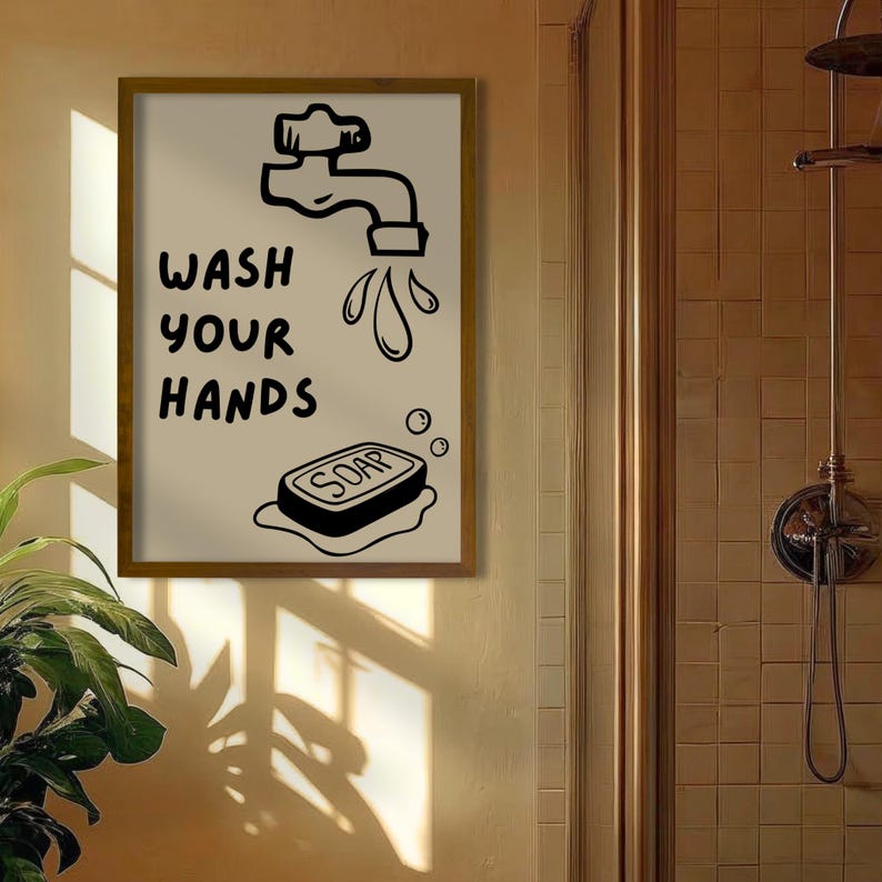 Wash Your Hands Sign Bathroom Wall Art Print Black Modern Washroom ...