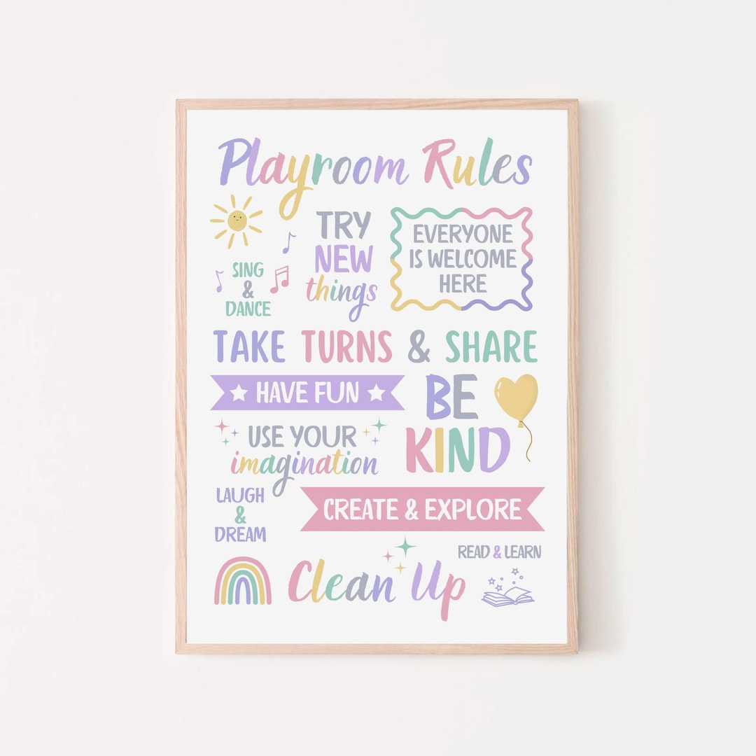 Girls Playroom Rules Sign Printable Kids Play Room Decor Homeschool ...