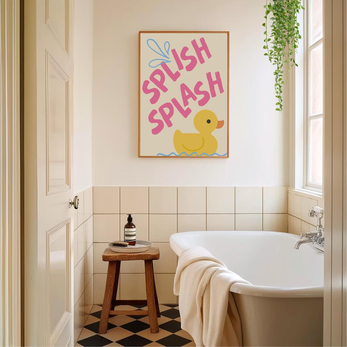 Splish Splash Rubber Duck Bathroom Print Kids Bathtub Decor Sign ...