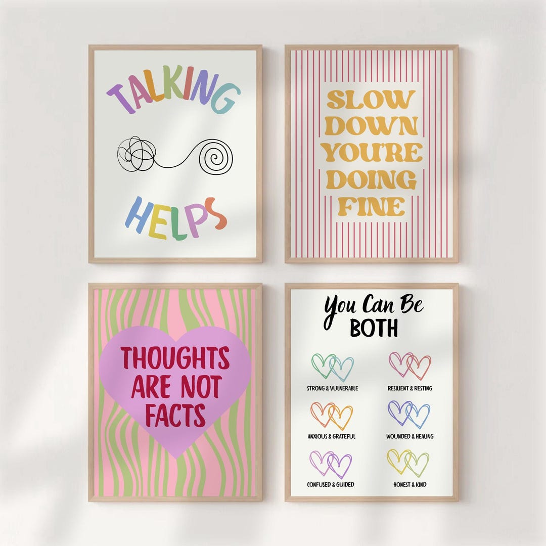 Mental Health Poster Set of 4 Prints for Therapy Office School ...