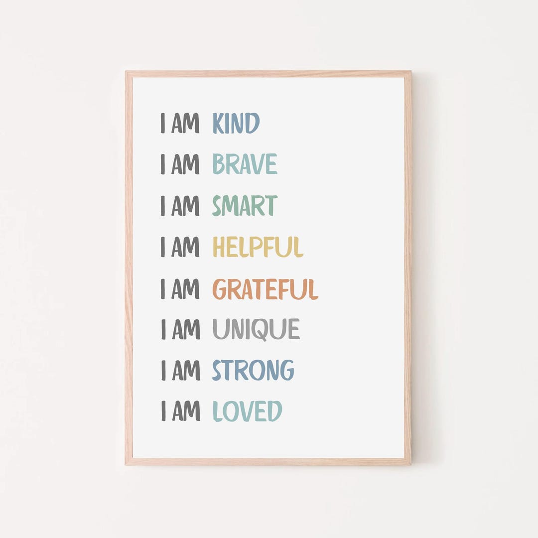 Boys Positive Affirmations I Am Poster Kids Playroom Sign Inspirational ...