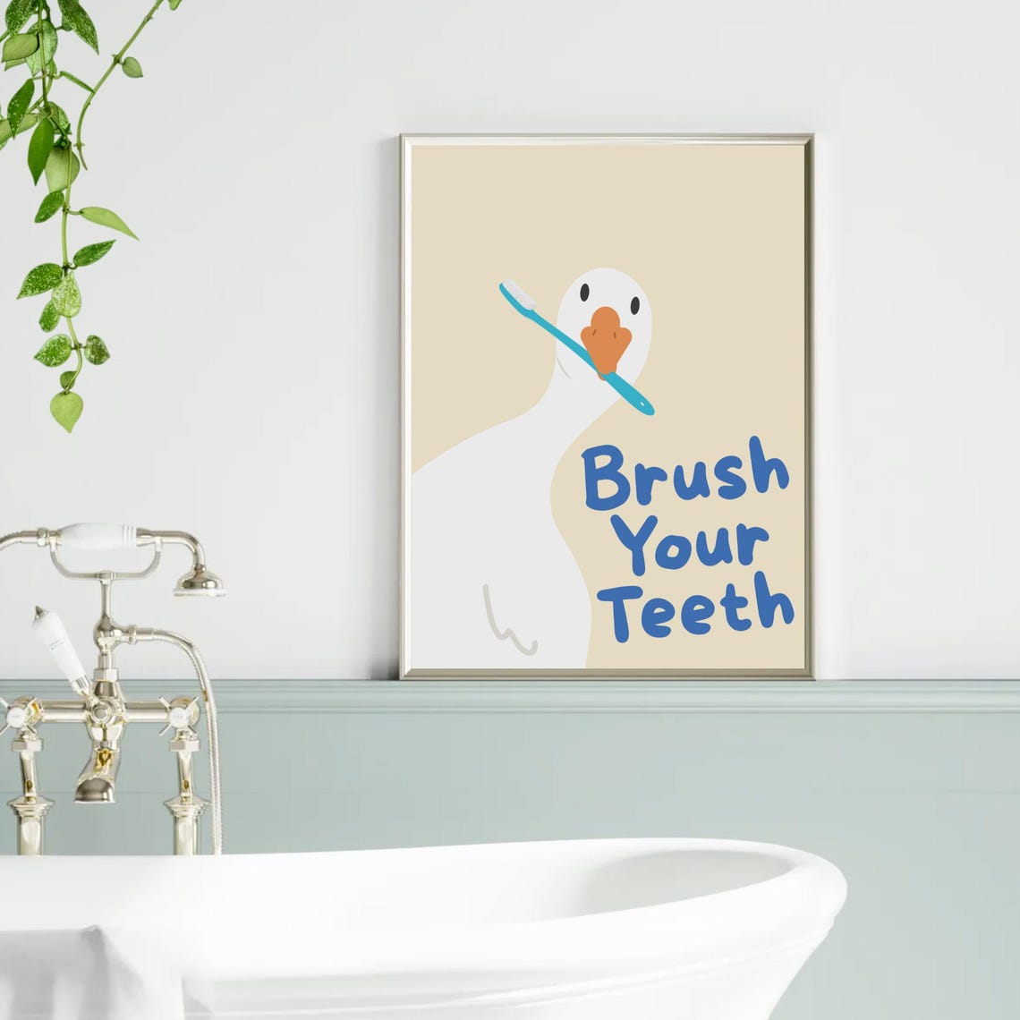 Brush Your Teeth Bathroom Duck Wall Art Kids Hygiene Reminder Decor ...