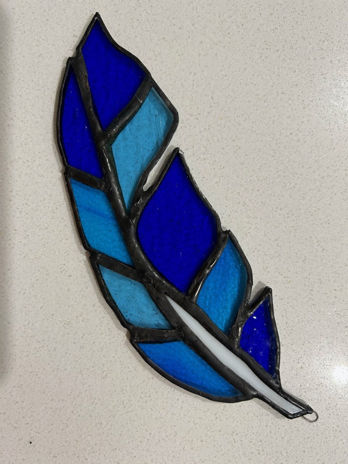 BLUE - Stained Glass Feather Handmade Glass Australia Leadlight Sun ...