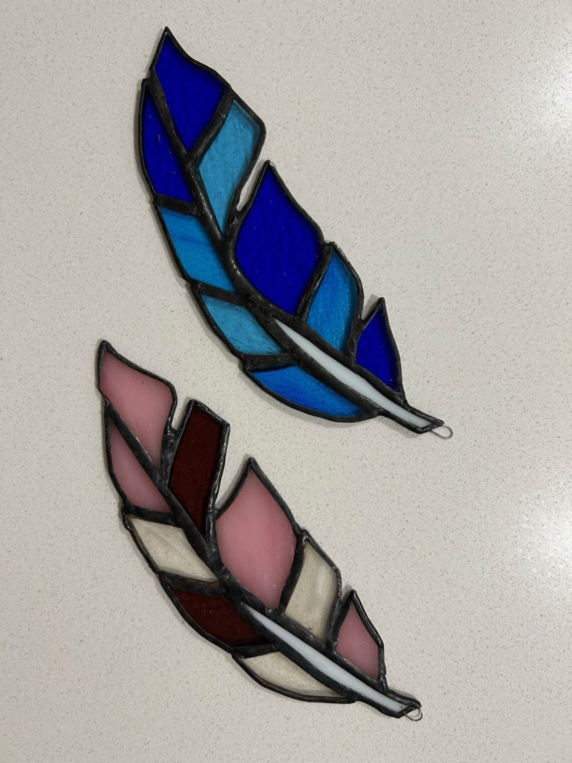 BLUE - Stained Glass Feather Handmade Glass Australia Leadlight Sun ...