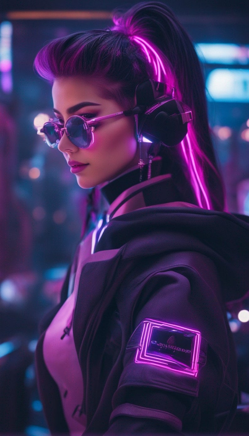 72 Futuristic Neon Girl Wallpaper Smartphone Wallpaper Set - Etsy