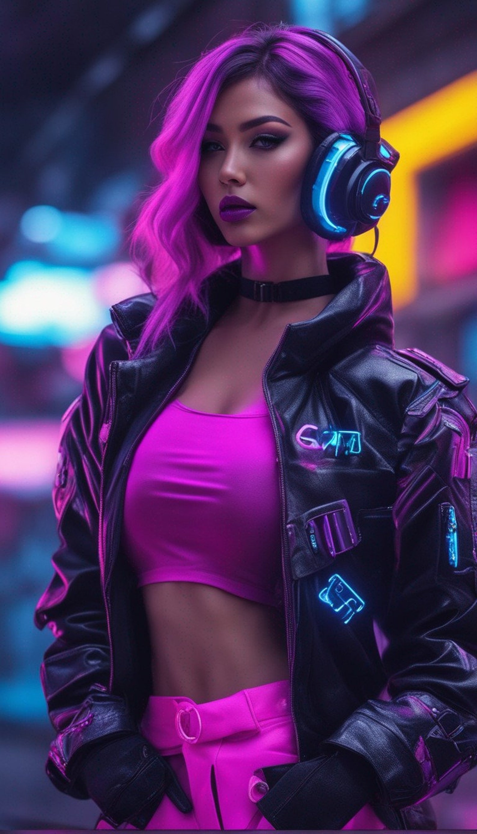 72 Futuristic Neon Girl Wallpaper Smartphone Wallpaper Set - Etsy