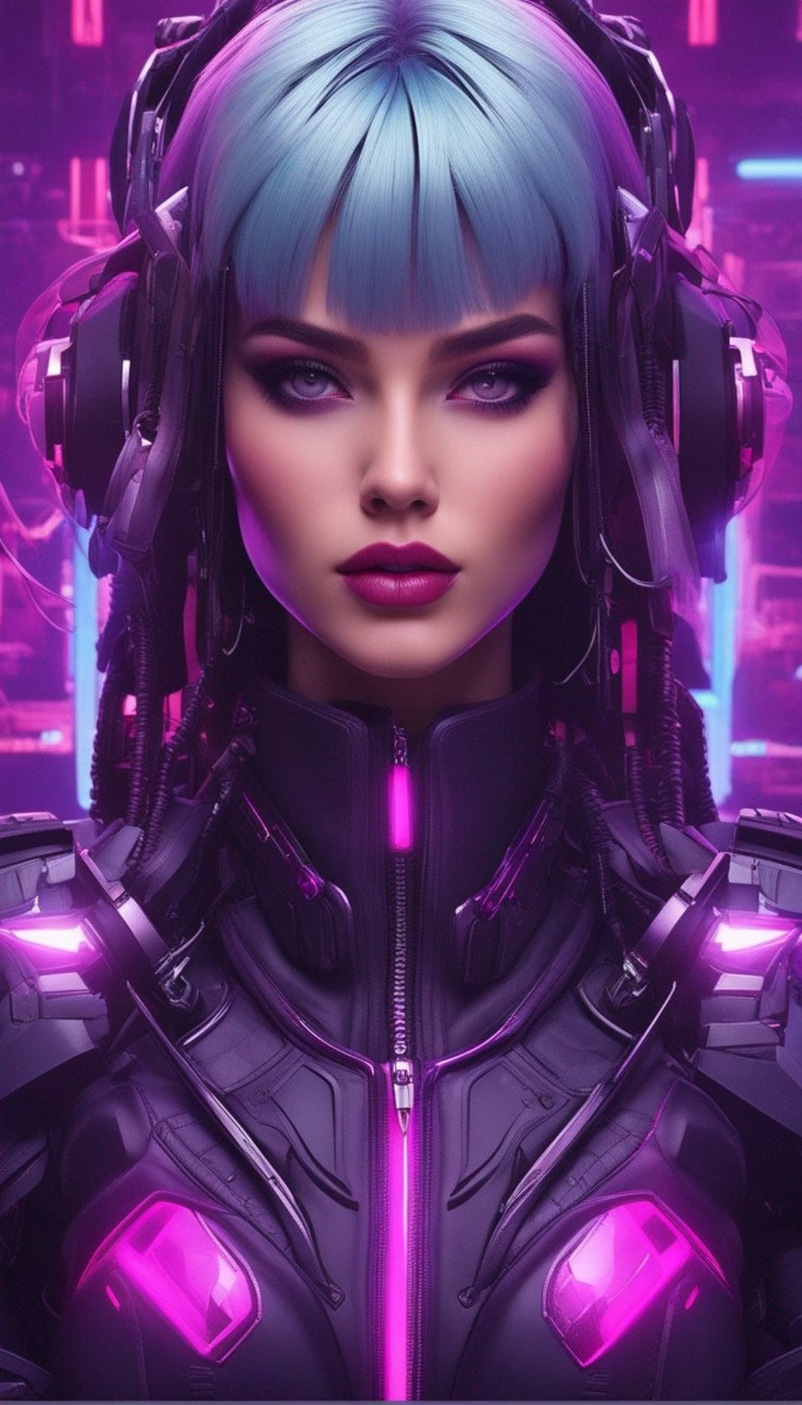 72 Futuristic Neon Girl Wallpaper Smartphone Wallpaper Set - Etsy