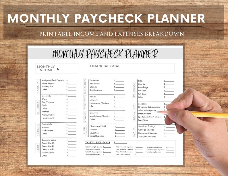 Paycheck Budget Planner Printable Paycheck Budget PDF - Etsy