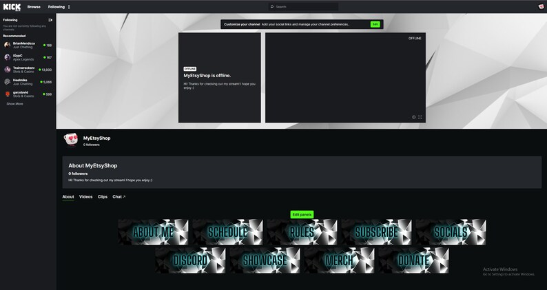 Stream Panels for Kick and Twitch Aqua Neon White and Black Geometric ...