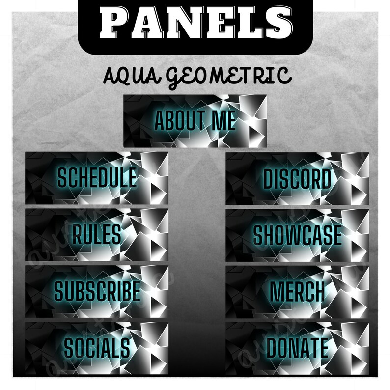 Stream Panels for Kick and Twitch Aqua Neon White and Black Geometric ...