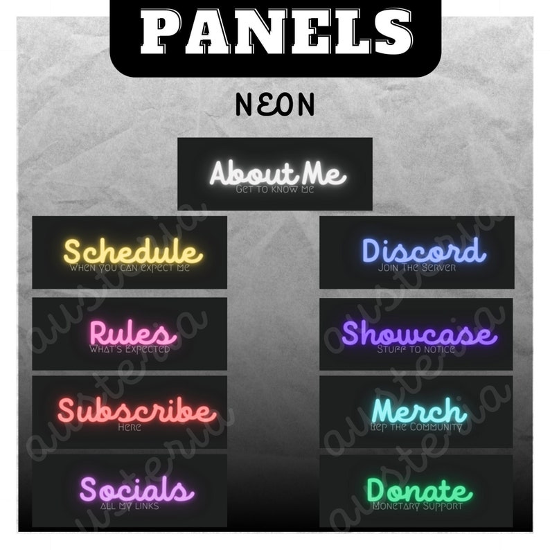 Neon Twitch Panels for Stream | Instant Download 9 Colorful Panels ...