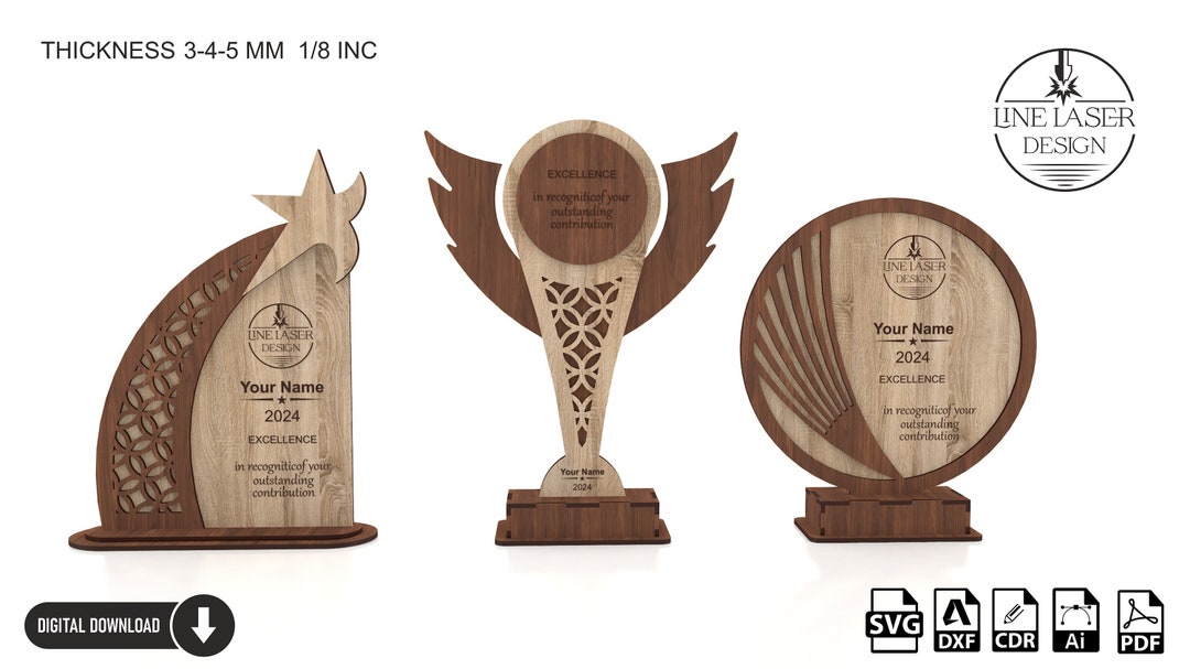 3 Different Designs Award Trophy Laser Cut Files Pack | Plexiglass ...