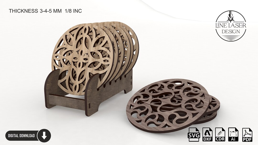 Laser Cut Coaster SVG Files: 6 Patterned Designs (digital Download) - Etsy