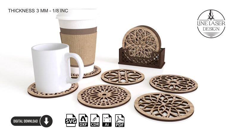 Laser Cut Coaster SVG Files: 6 Patterned Designs (digital Download) - Etsy
