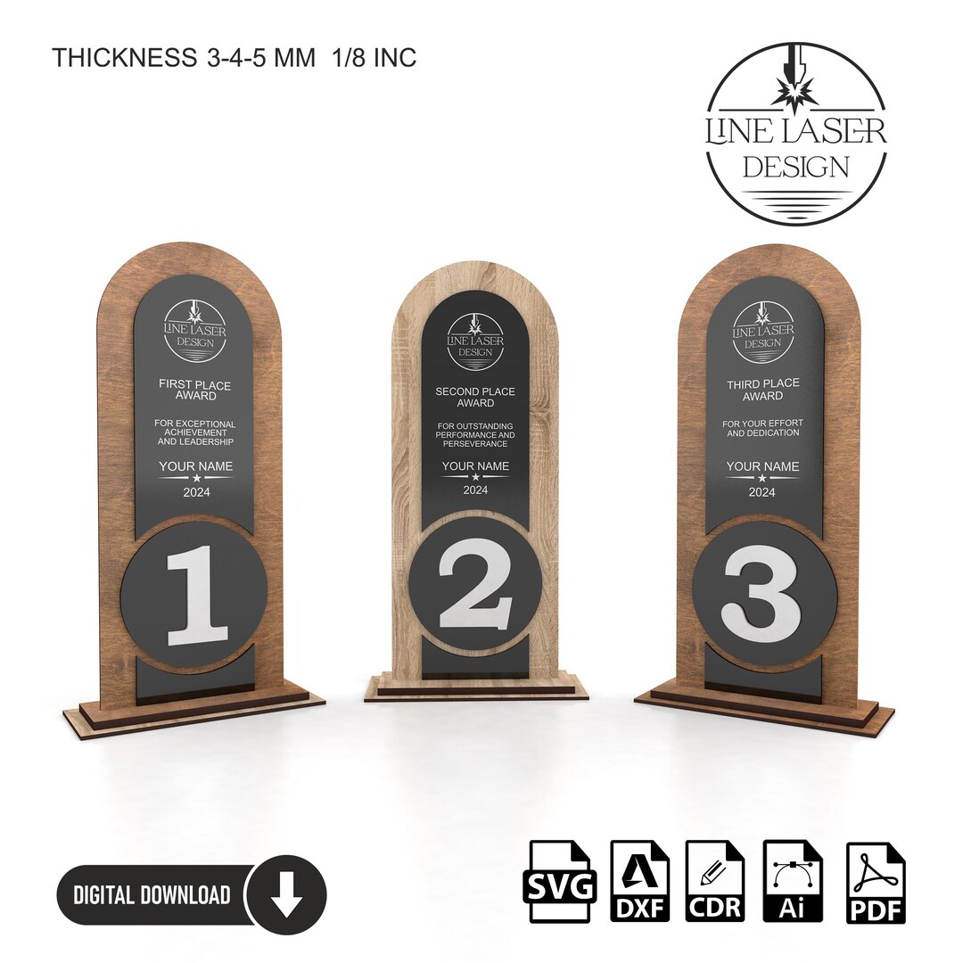 Laser Cut Files, Modern Wooden & Plexiglass Trophy Set | Customizable ...