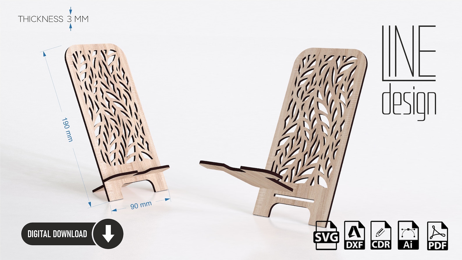 8 Design Laser Cut Phone Stand Vector Files, Phone Holder, AI-DXF-SVG ...