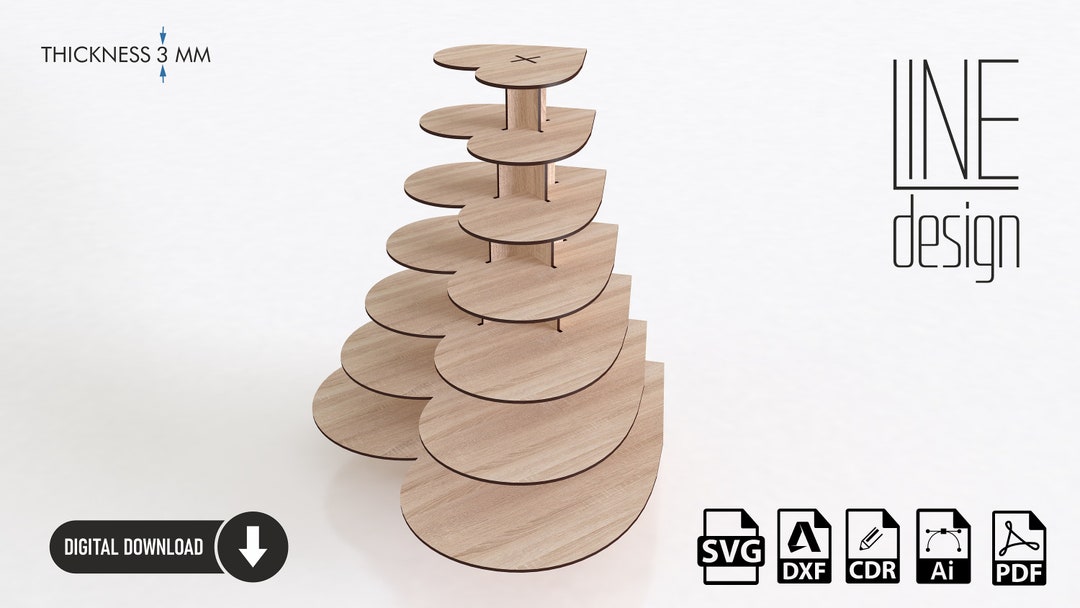 Chocolate Display Stand Laser Cut Files , 7 Layers Heart Decorated SVG ...