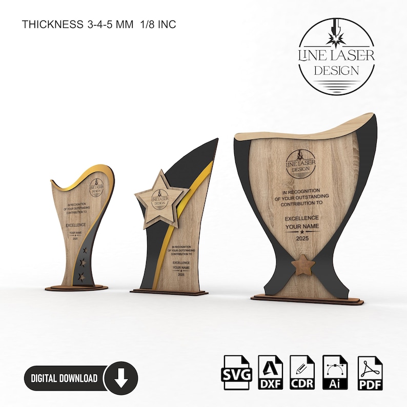 Laser Cut Award Trophy Designs: Wood & Plexiglass Files (digital ...