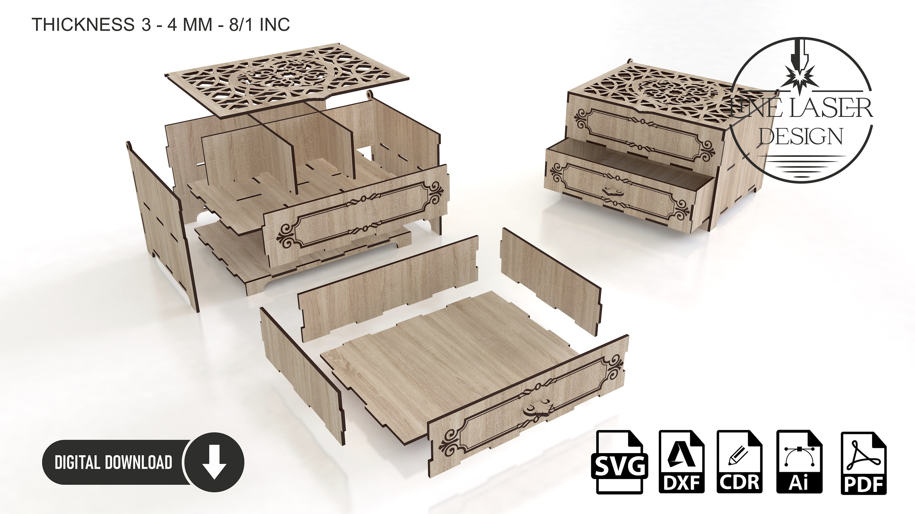 Laser Cut Chest of Drawers Jewelry Box SVG Files (digital Download) - Etsy