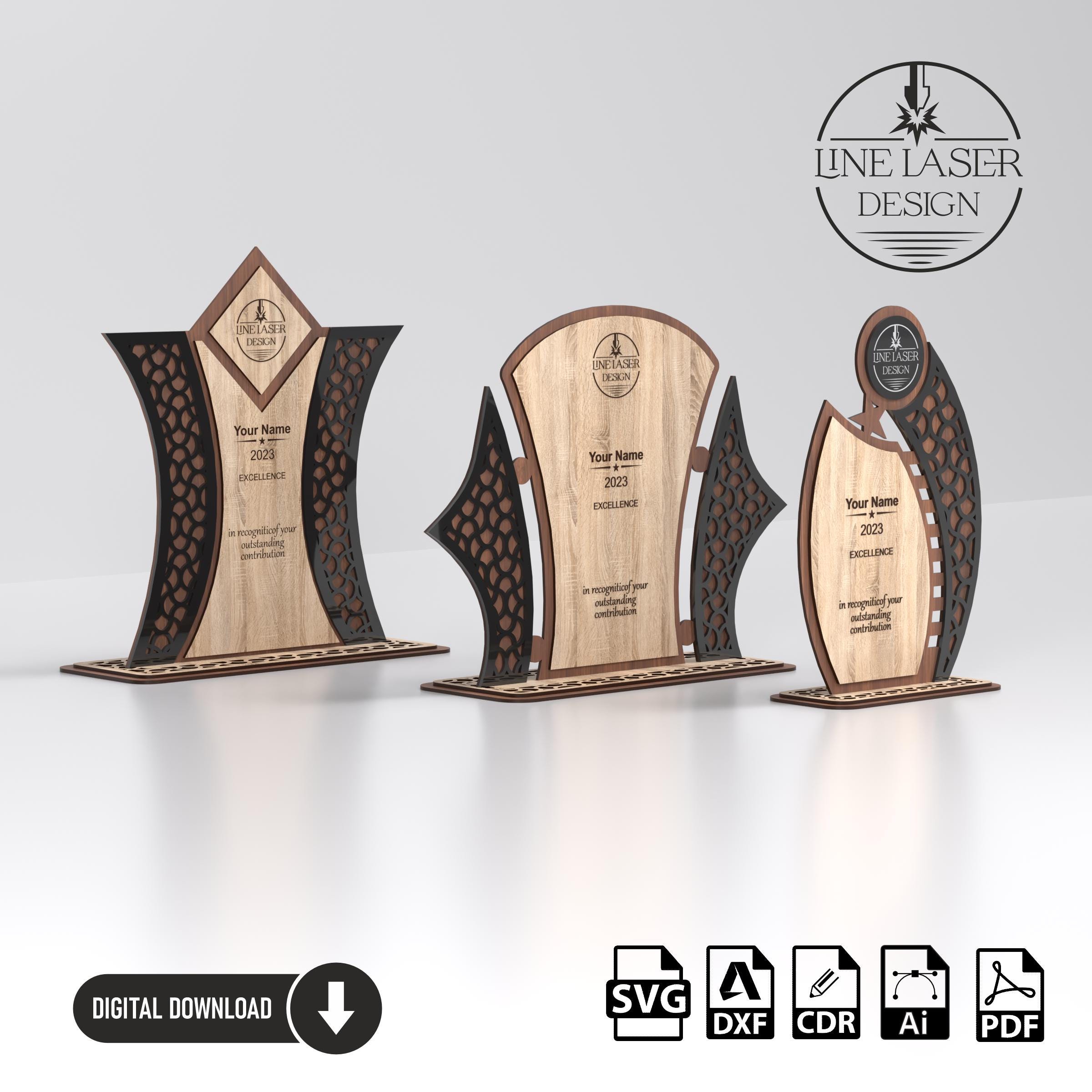 3 Different Designs Award Trophy Laser Cut Files Pack | Plate Dxf-pdf ...