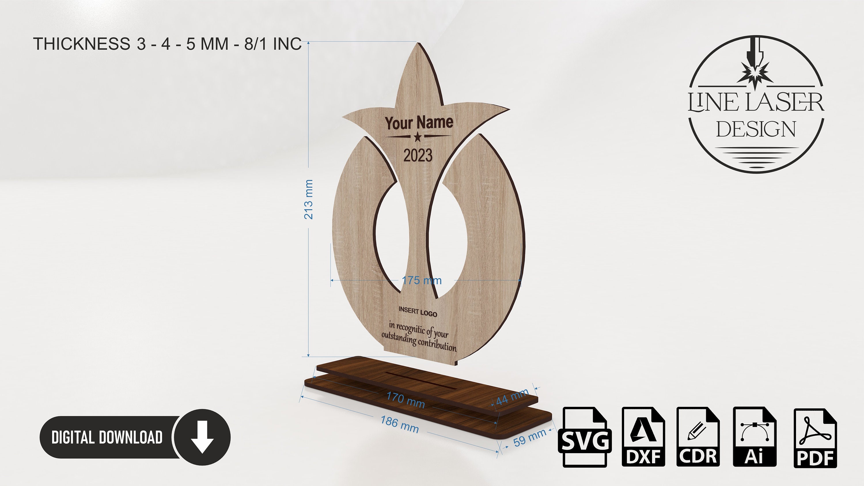 Award Trophy Laser Cut 5 Different Design Files Wooden Award - Etsy