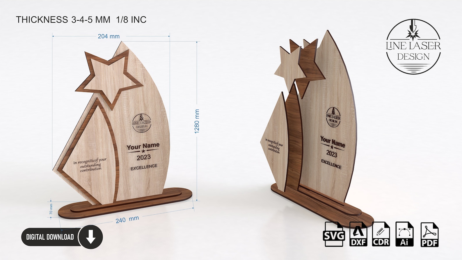 5 Different Designs Award Trophy Laser Cut Pack Award Trophy SVG Files ...