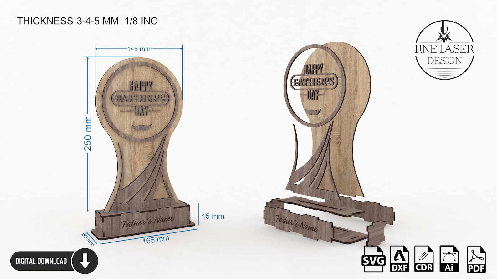 3 Different Designs Award Trophy Laser Cut Files Pack | Father's Day ...