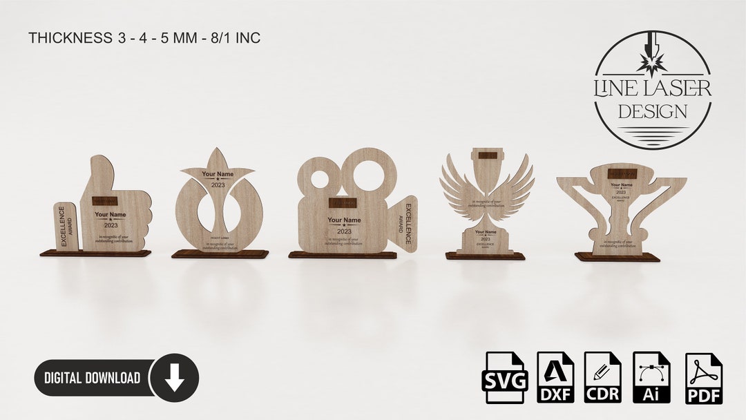 Award Trophy Laser Cut 5 Different Design Files, Wooden Award Svg Files ...