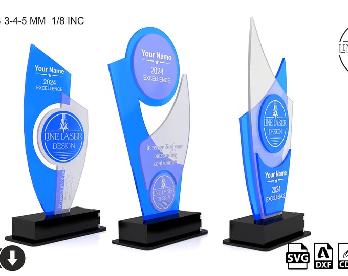 Buy 3 Different Designs Award Trophy Laser Cut Files Pack | Award ...