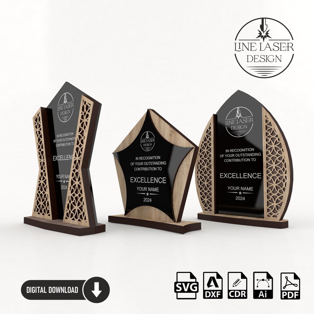 Award Trophy Laser Cut Files: Wood & Plexiglass SVG Pack (digital ...