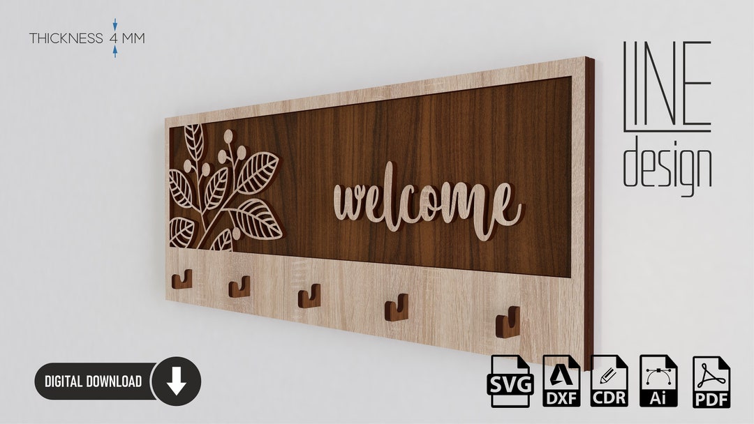 Laser Cut Wall Key Hanger, 2 Layer Welcome Theme 4 Hanger Svg File - Etsy