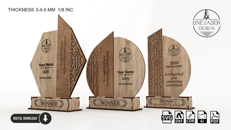 Award Trophy Laser Cut Files 3 Different Designs Pack | Wood and ...