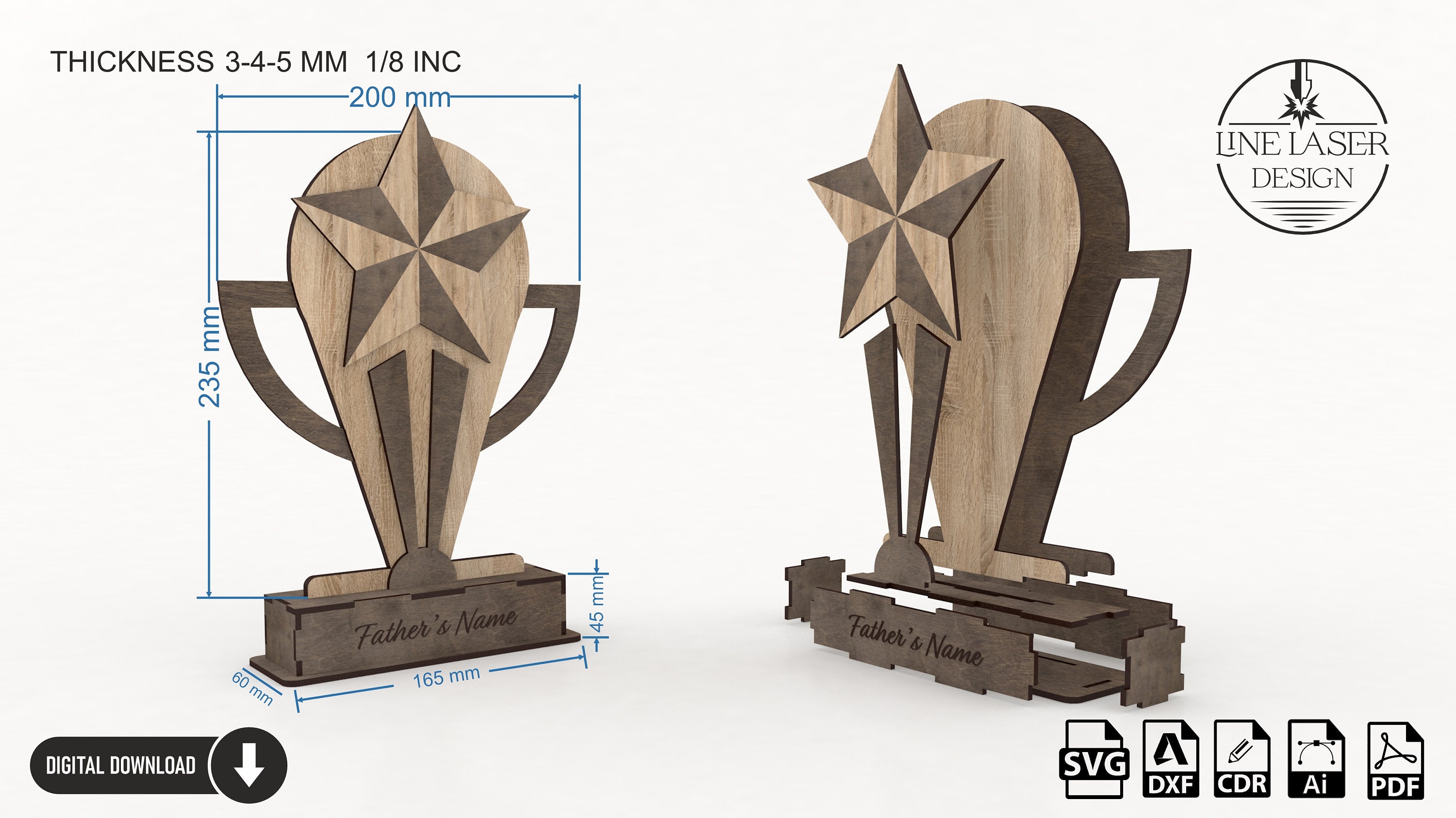 3 Different Designs Award Trophy Laser Cut Files Pack | Father's Day ...