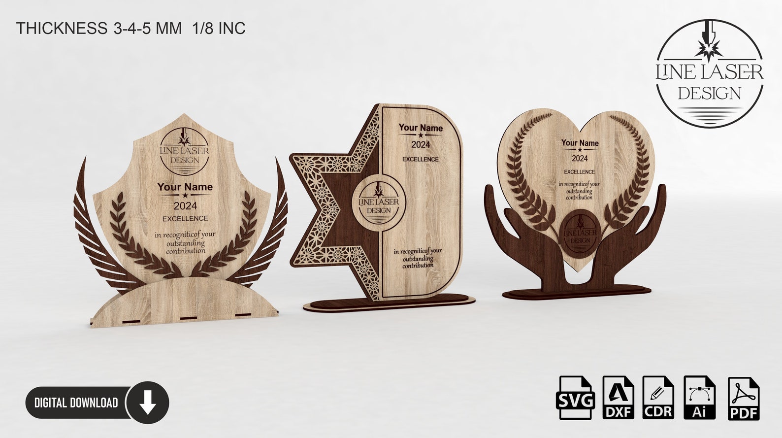3 Different Designs Award Trophy Laser Cut Files Pack | Plate Svg-dxf ...