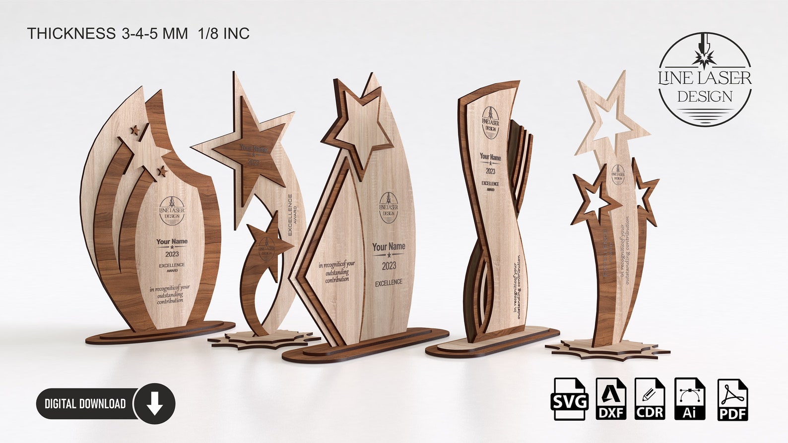 Award Trophy Laser Cut Files 5 Different Designs Pack | Plate Svg Dxf ...