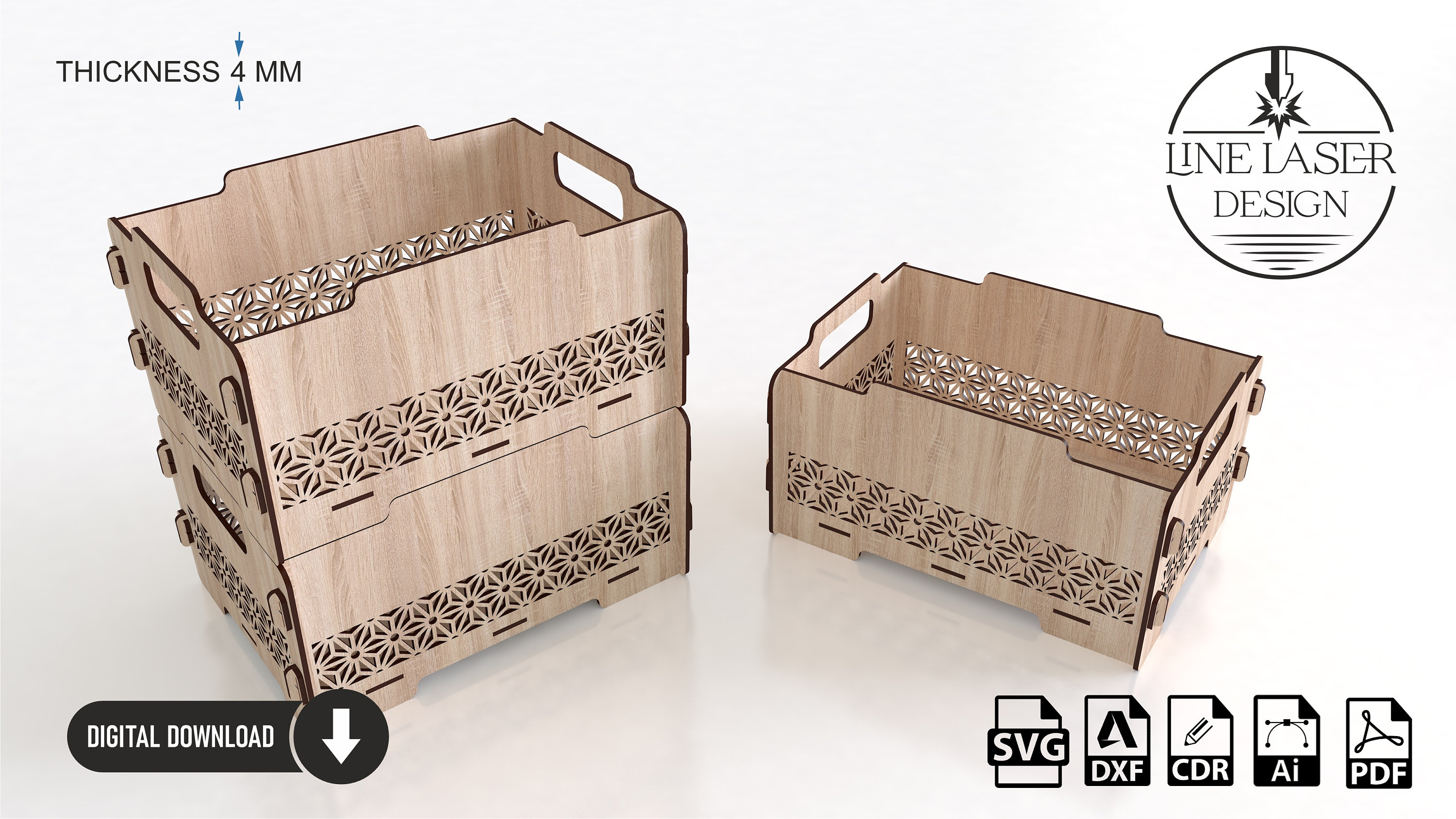 Stackable Basket Laser Cut Files Patterned Wood Svg File - Etsy