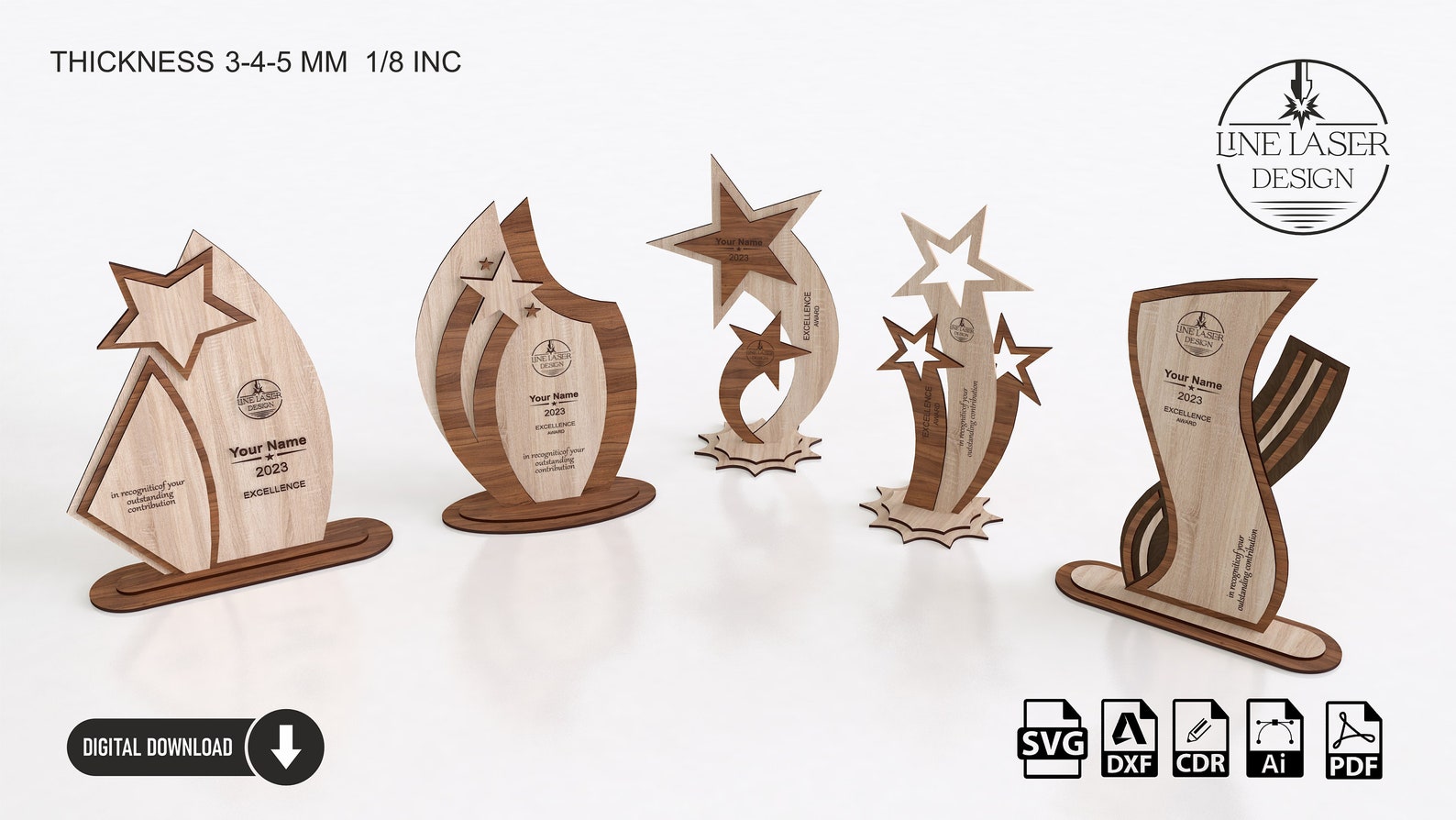 Award Trophy Laser Cut Files 5 Different Designs Pack | Plate Svg Dxf ...
