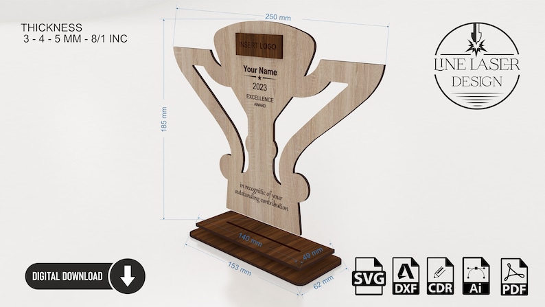 Award Trophy Laser Cut 5 Different Design Files Wooden Award - Etsy