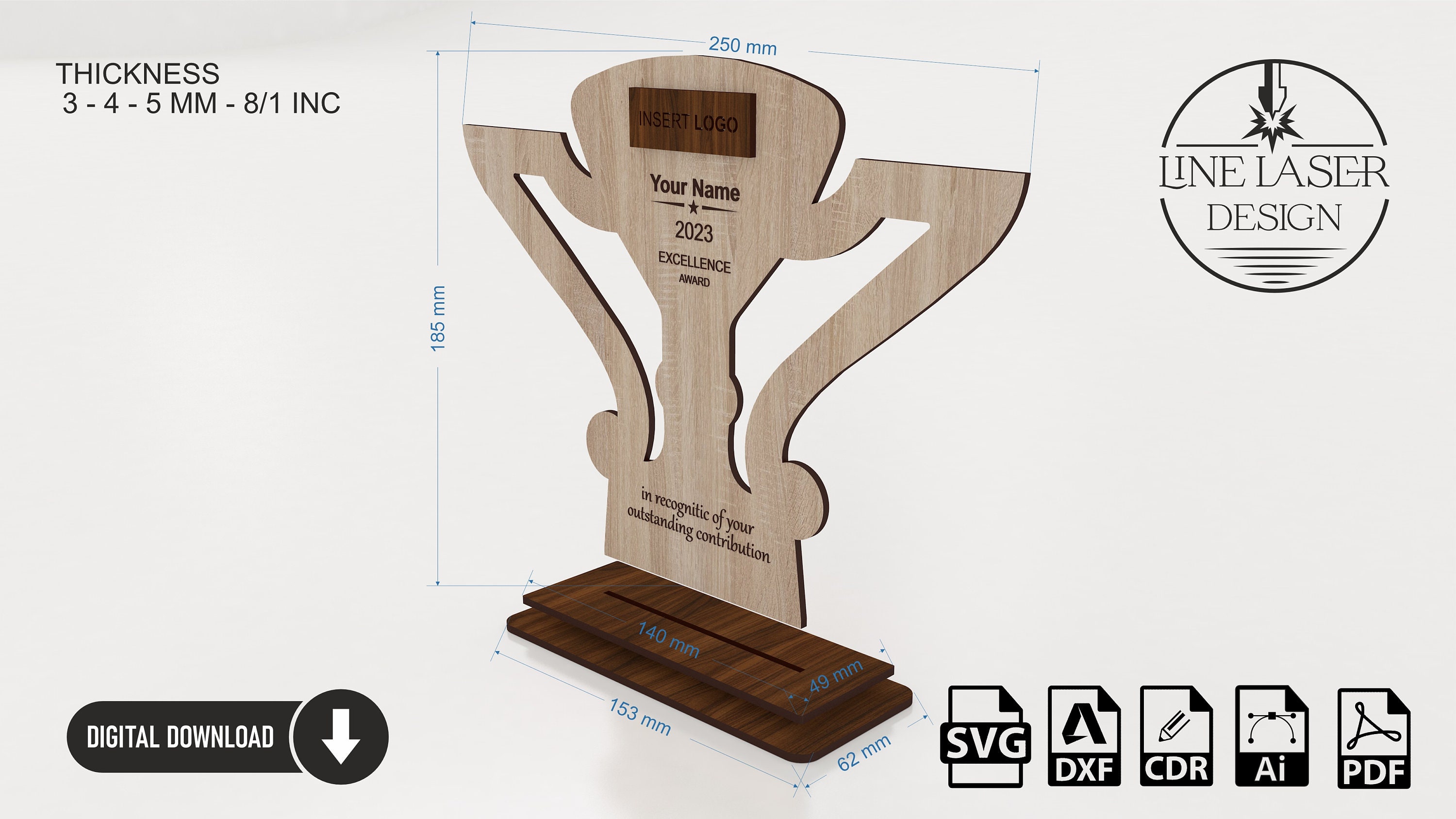 Award Trophy Laser Cut 5 Different Design Files Wooden Award - Etsy