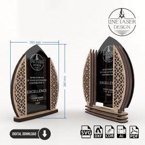 Award Trophy Laser Cut Svg Files: Wood & Plexiglass Plate 3 Different ...