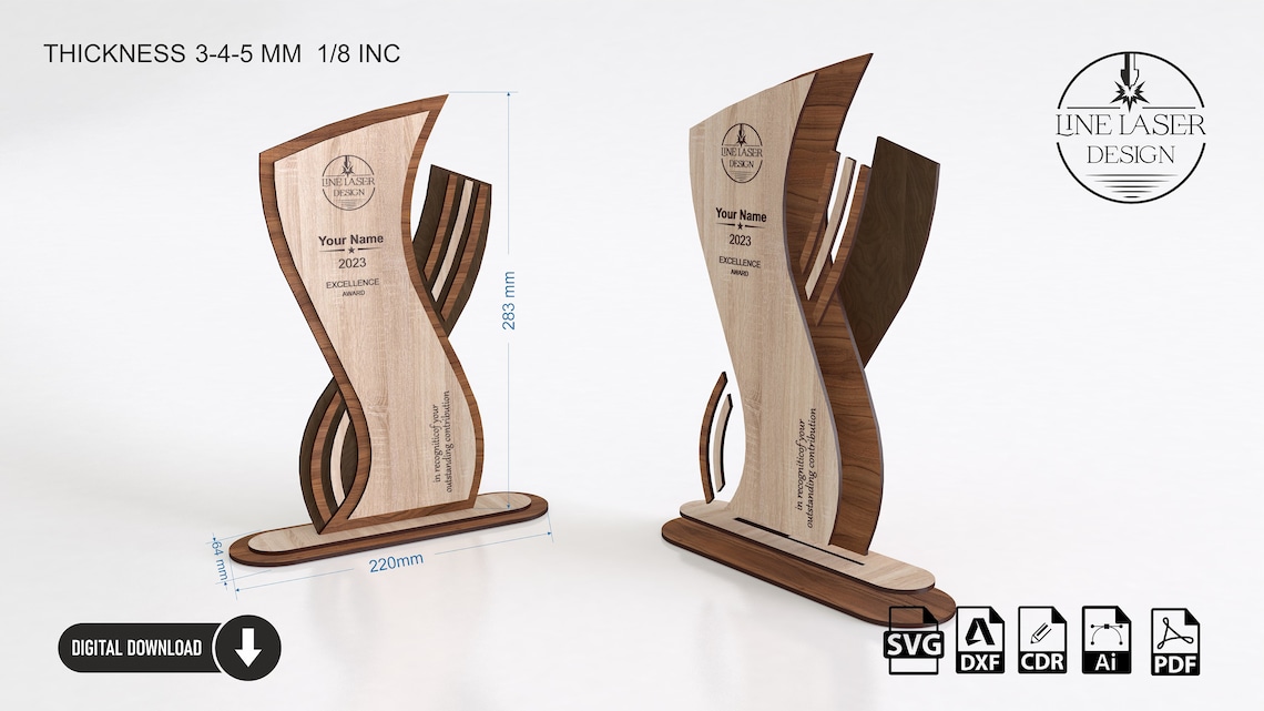 Lot de 5 fichiers découpés au laser Trophée Trophée Designs différents ...