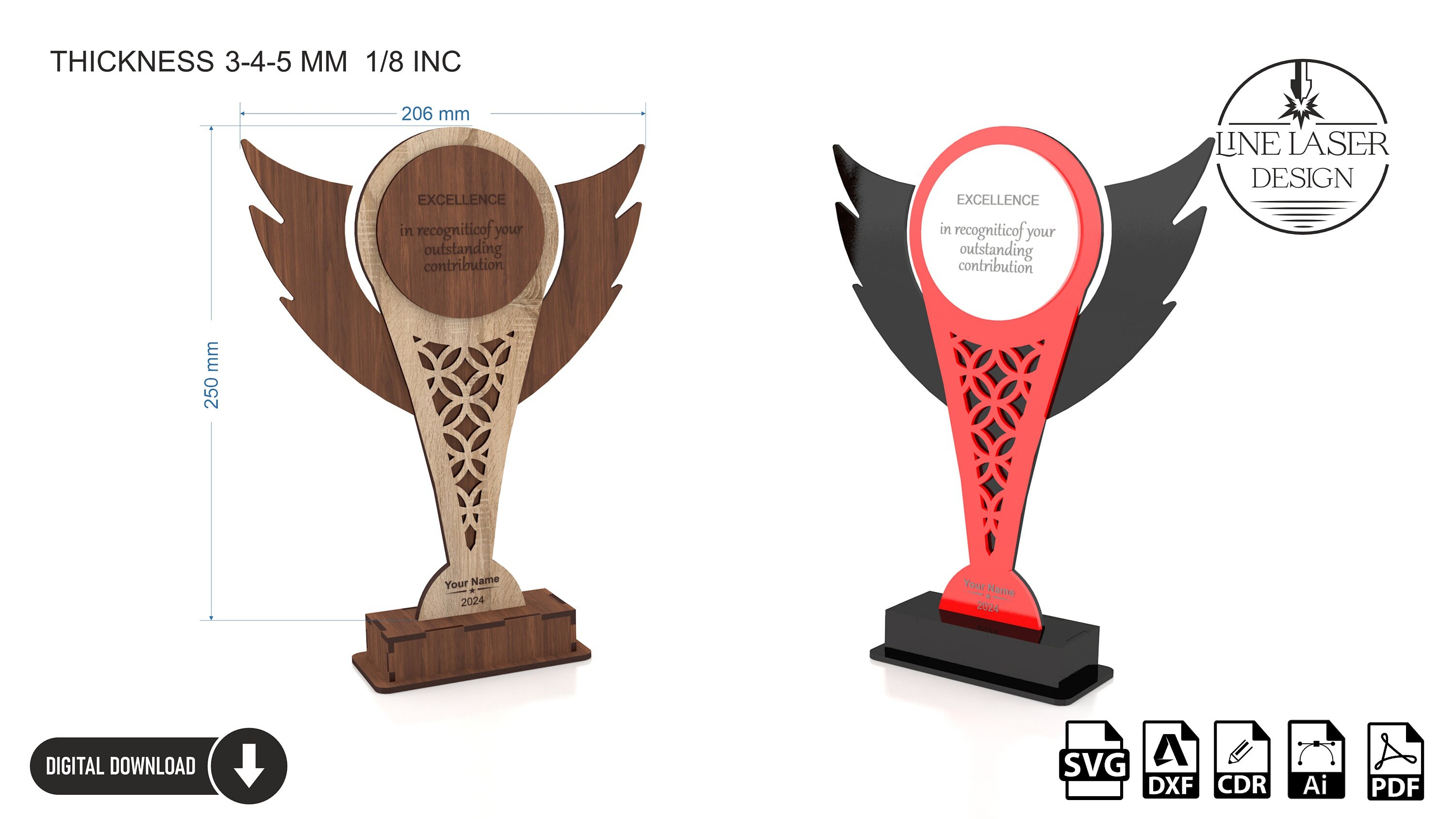 3 Different Designs Award Trophy Laser Cut Files Pack | Plexiglass ...