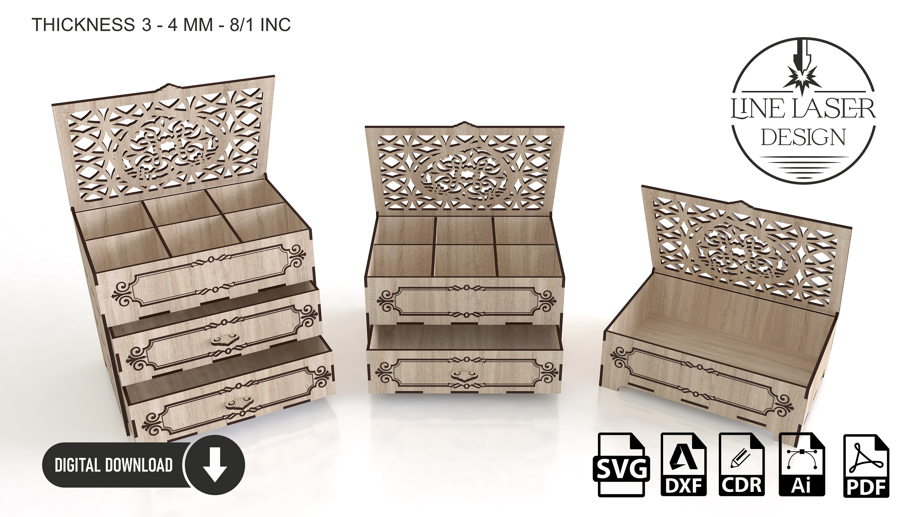 Laser Cut Chest of Drawers Jewelry Box SVG Files (digital Download) - Etsy