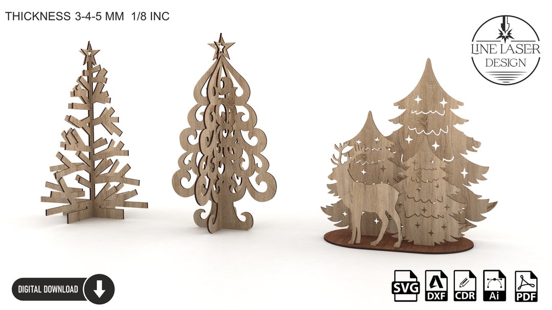 Christmas Tree Laser Cutting File, 3 Different Design Laser Cutting ...