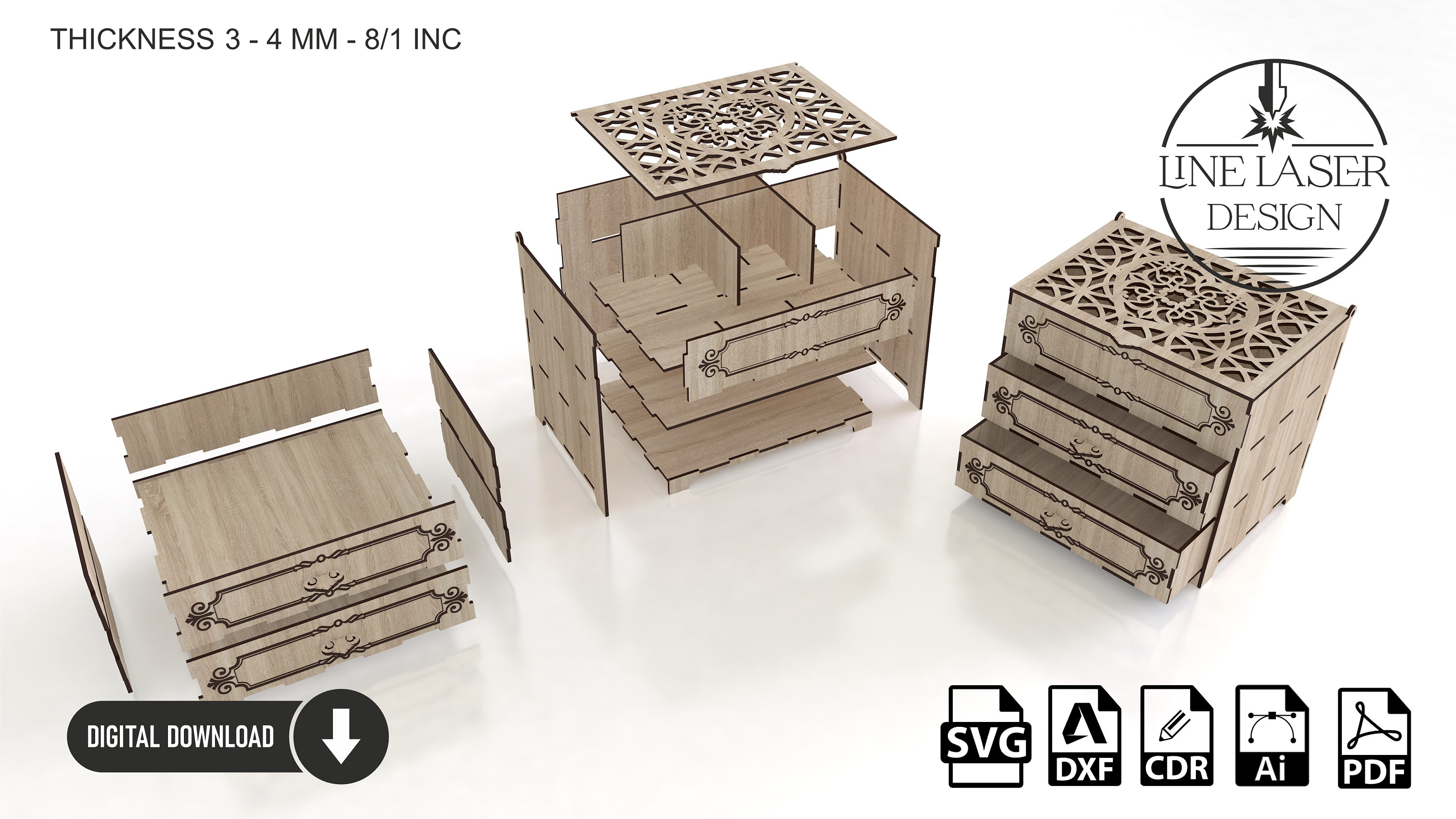 Laser Cut Chest of Drawers Jewelry Box SVG Files (digital Download) - Etsy