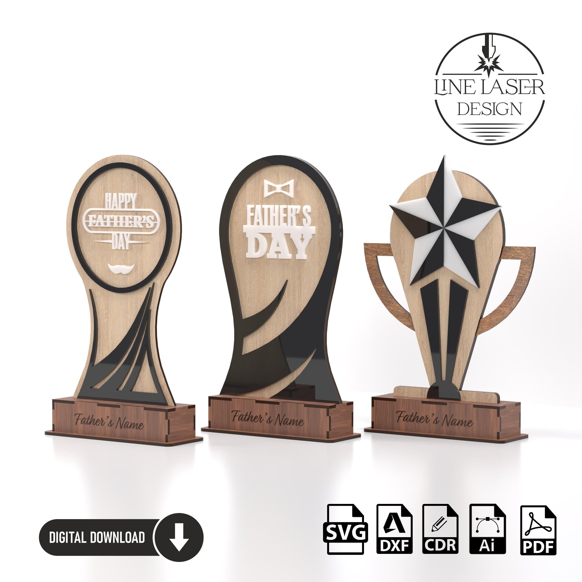 3 Different Designs Award Trophy Laser Cut Files Pack | Father's Day ...