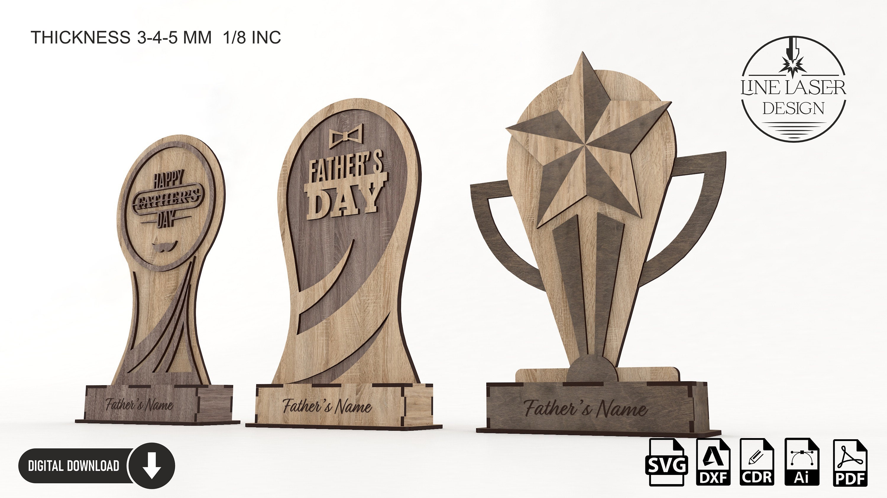 3 Different Designs Award Trophy Laser Cut Files Pack | Father's Day ...