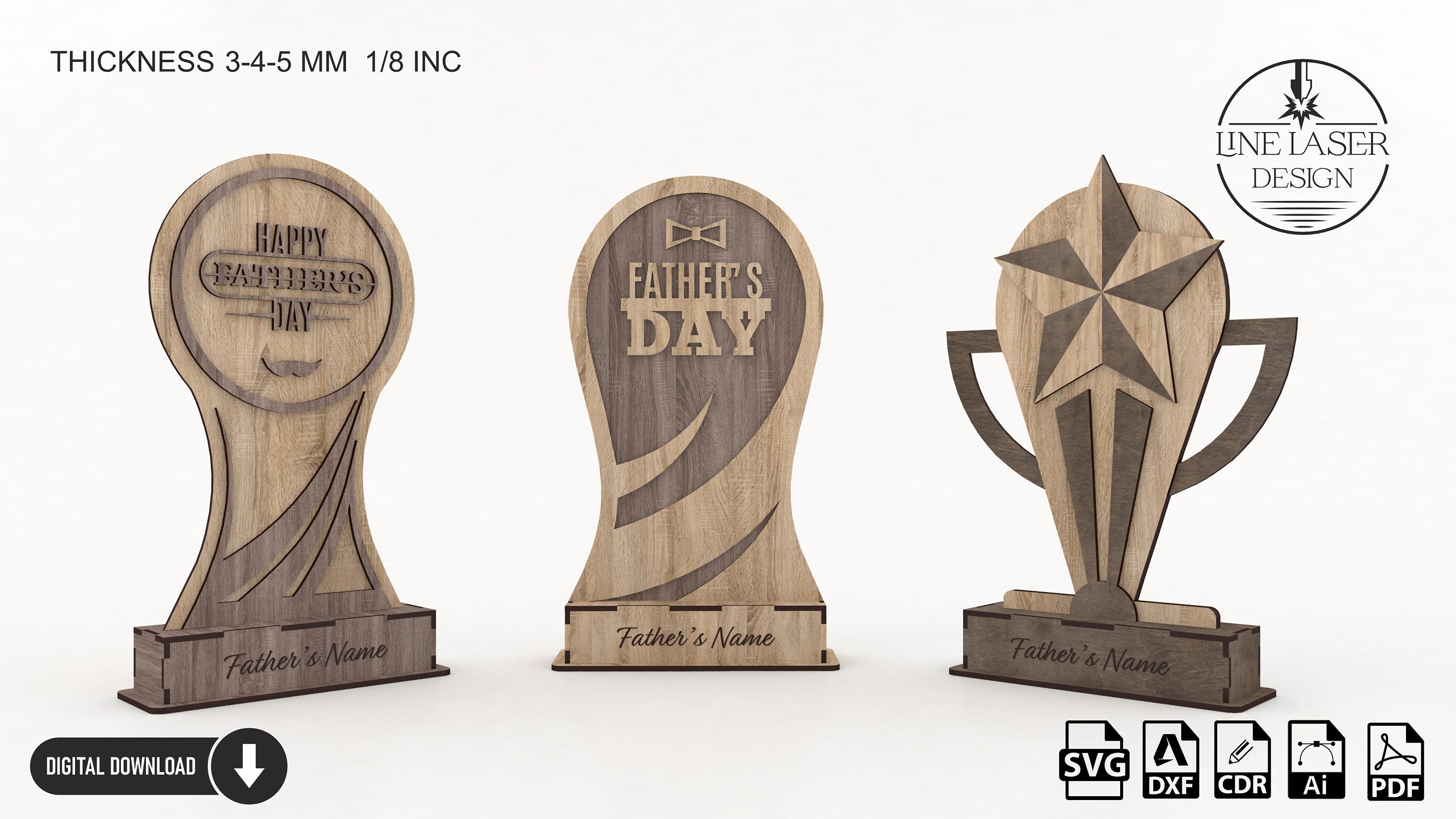 3 Different Designs Award Trophy Laser Cut Files Pack | Father's Day ...